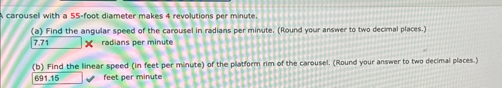 Solved carousel with a 55 -foot diameter makes 4 | Chegg.com