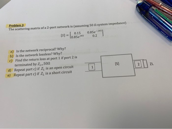 Problem 3 The scattering matrix of a 2-port network | Chegg.com