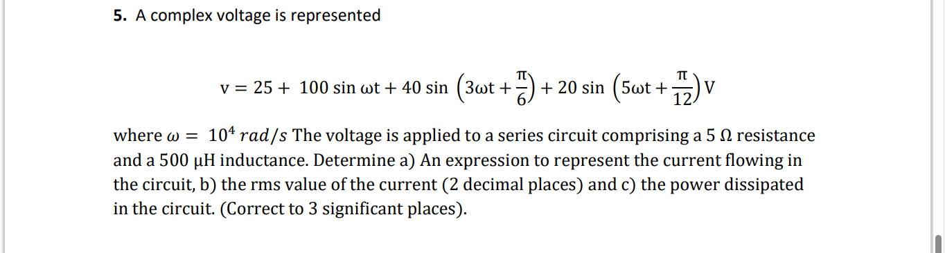 Solved A complex voltage is | Chegg.com