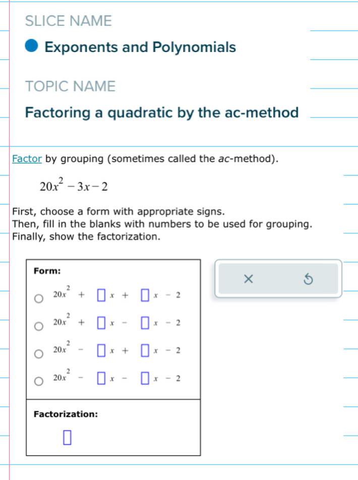 Solved Factoring A Quadratic By The Ac Methodfactor By