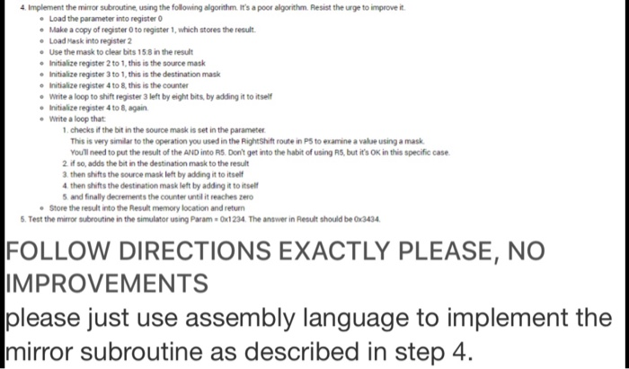 4. Implement the mirror subroutine, using the | Chegg.com