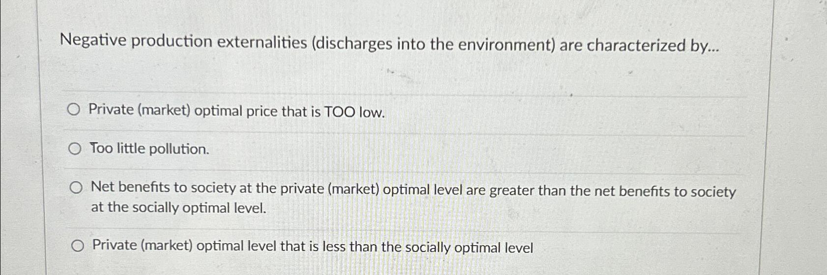 Solved Negative production externalities (discharges into | Chegg.com