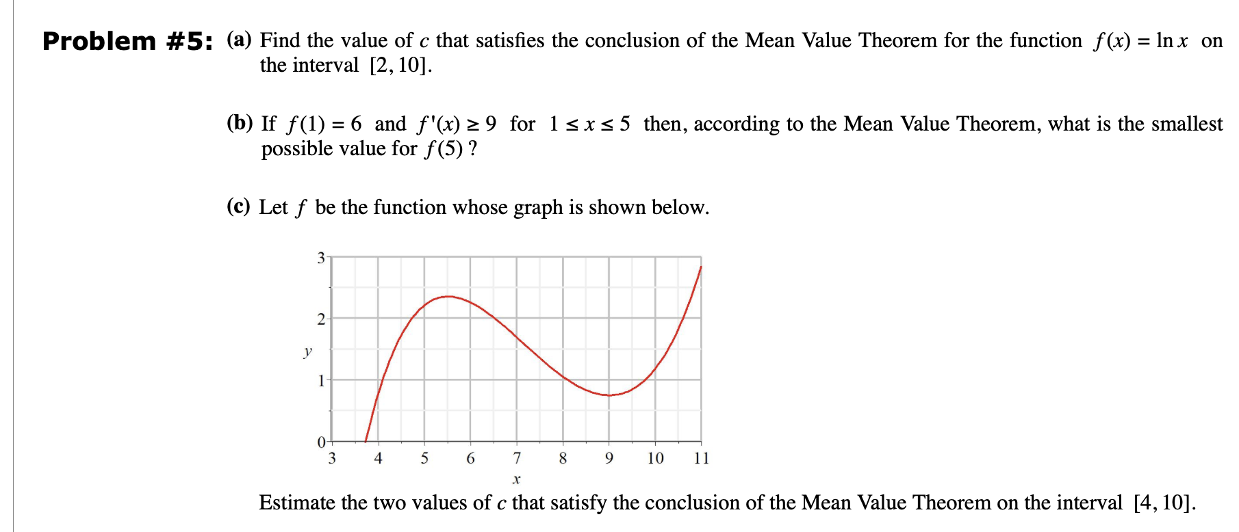 Solved Problem #5: (a) ﻿Find the value of c ﻿that satisfies | Chegg.com