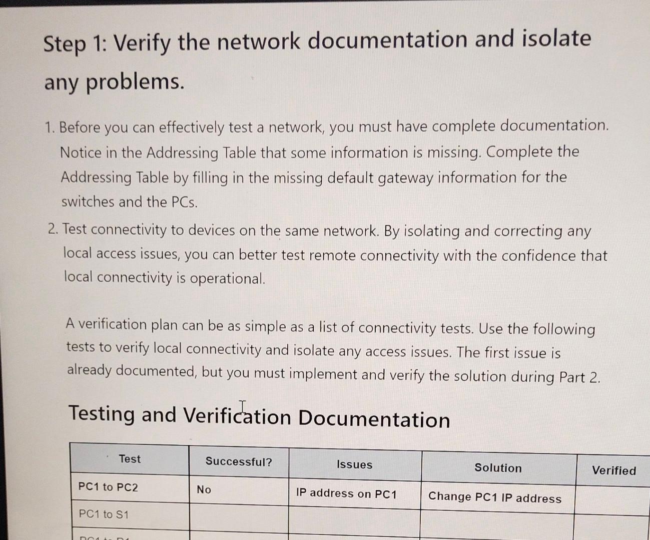 10.3.5 Packet Tracer - Troubleshoot Default Gateway | Chegg.com