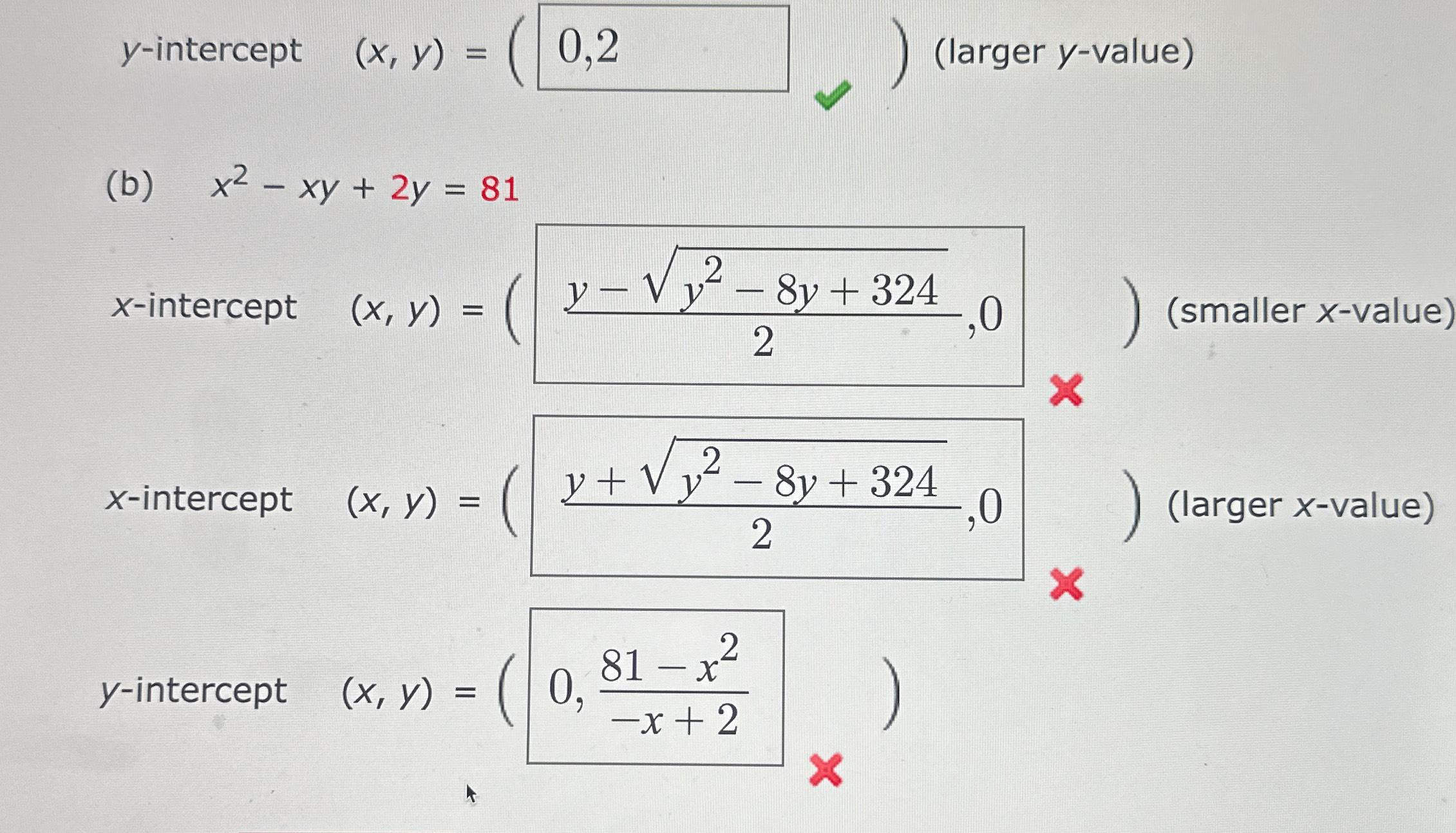 y-intercept (x,y)=(,) (larger y-value | Chegg.com