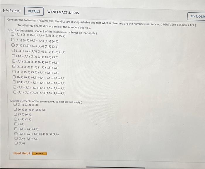 Solved Consider the following. (Assume that the dice are | Chegg.com