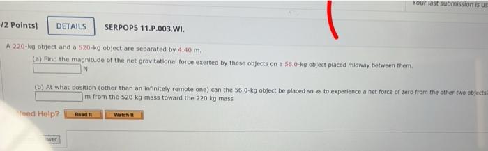 Solved A 220−kg object and a 520−kg object are separated by | Chegg.com