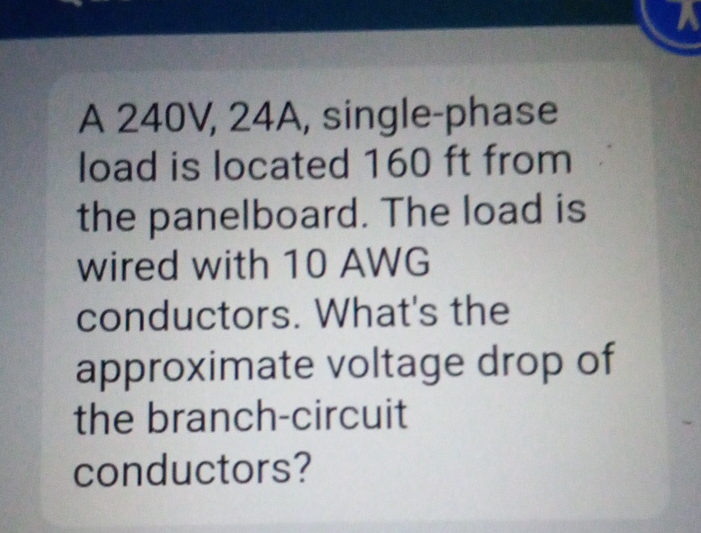 Solved A 240V, 24A, ﻿single-phase load is located 160ft | Chegg.com