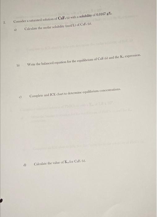 Solved Solubility Problem Set 1. Consider a saturated | Chegg.com