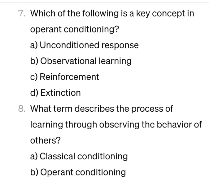 Solved Which of the following is a key concept in operant | Chegg.com