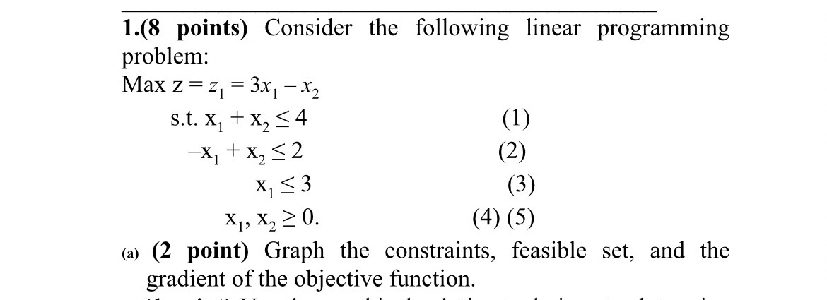 Solved 1.(8 ﻿points) ﻿Consider the following linear | Chegg.com