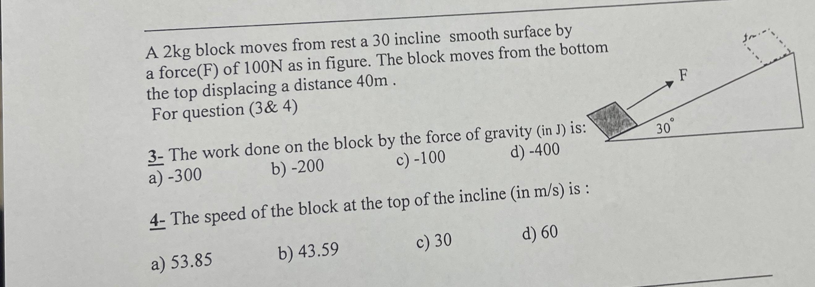 Solved A 2kg ﻿block moves from rest a 30 ﻿incline smooth | Chegg.com