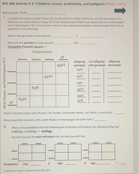 Solved BIO 340 Activity # 3: Trihybrid crosses, probability, | Chegg.com