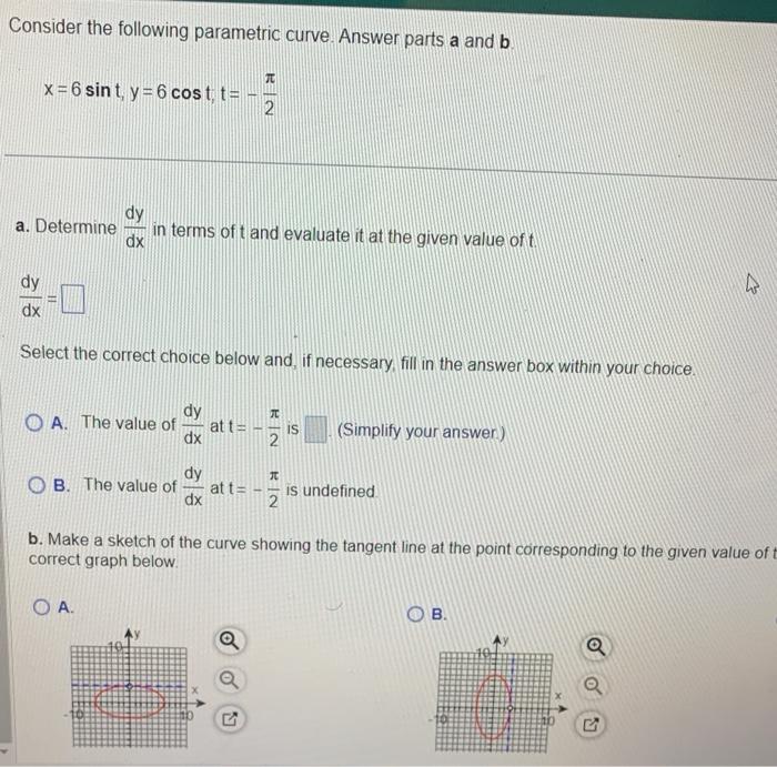 Solved Consider the following parametric curve. Answer parts | Chegg.com