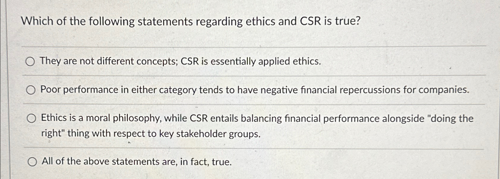 Solved Which of the following statements regarding ethics | Chegg.com