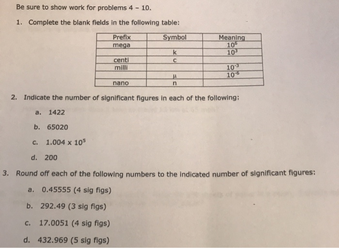 Solved Be sure to show work for problems 4 - 10. 1. Complete | Chegg.com