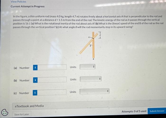 Solved In the figure, a thin uniform rod (mass 4.0 kg, | Chegg.com