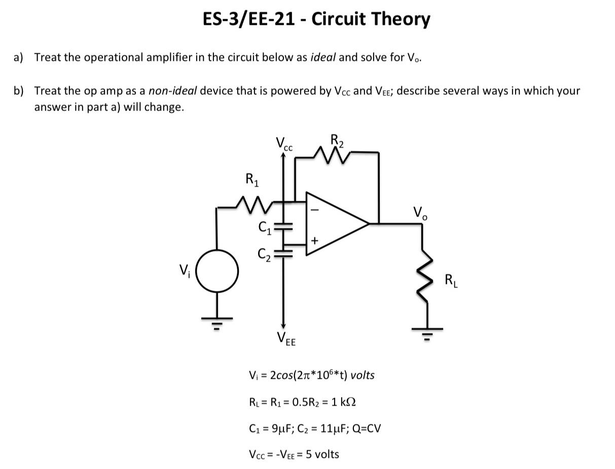Solved ES-3/EE-21 - ﻿Circuit Theorya) ﻿Treat the operational | Chegg.com