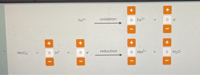 Solved Fe2+ oxidation 0 Fe3+ о е e + + reduction MnO4 + он O | Chegg.com