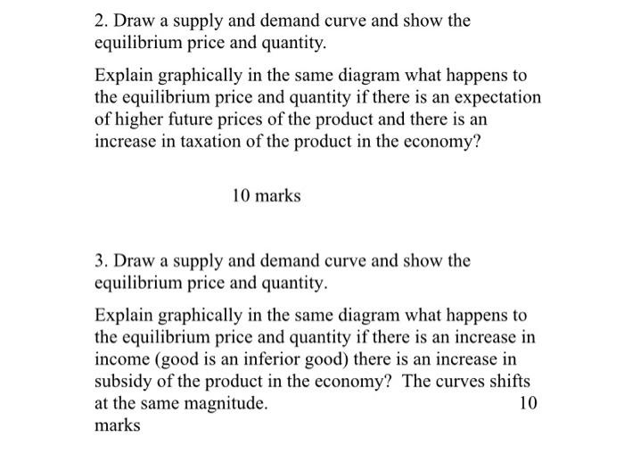 Solved 2. Draw a supply and demand curve and show the | Chegg.com