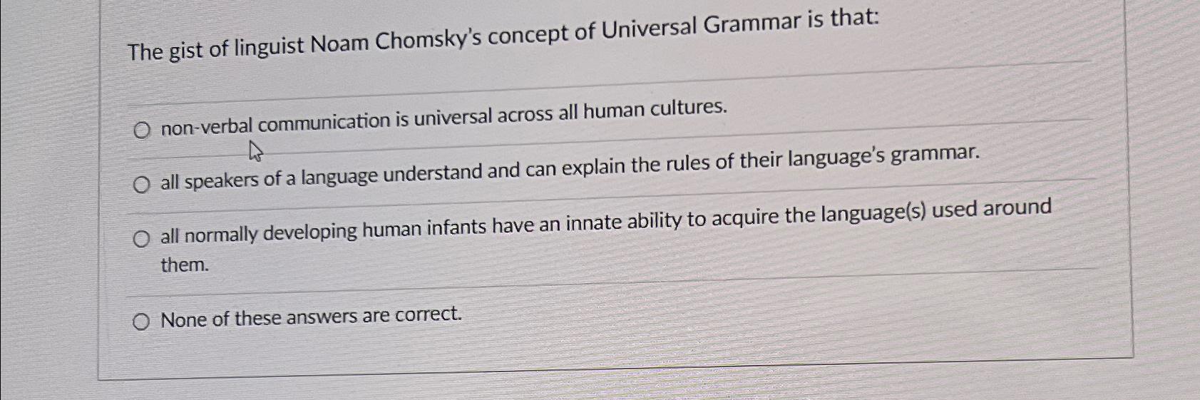 Solved The gist of linguist Noam Chomsky's concept of | Chegg.com