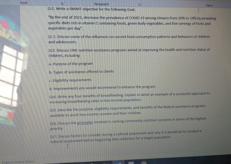 Solved Font Paragraph Styles Q:1. Write a SMART objective | Chegg.com