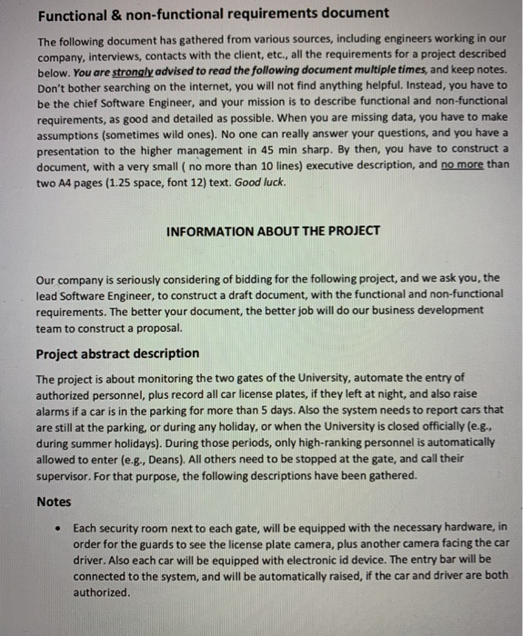 Solved Functional & non-functional requirements document The | Chegg.com