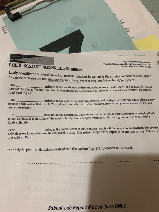 Solved Greatment Part IL CONTEXTUALIZING - The Biosphere | Chegg.com