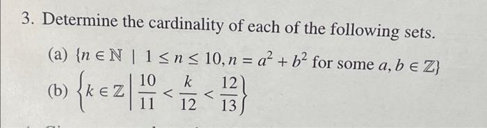 Solved 3. Determine the cardinality of each of the following | Chegg.com