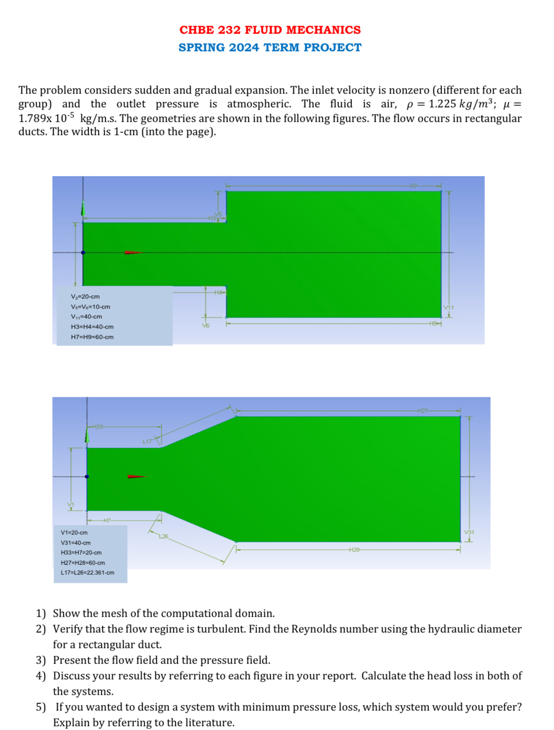 Solved CHBE 232 ﻿FLUID MECHANICSSPRING 2024 ﻿TERM PROJECTThe | Chegg.com
