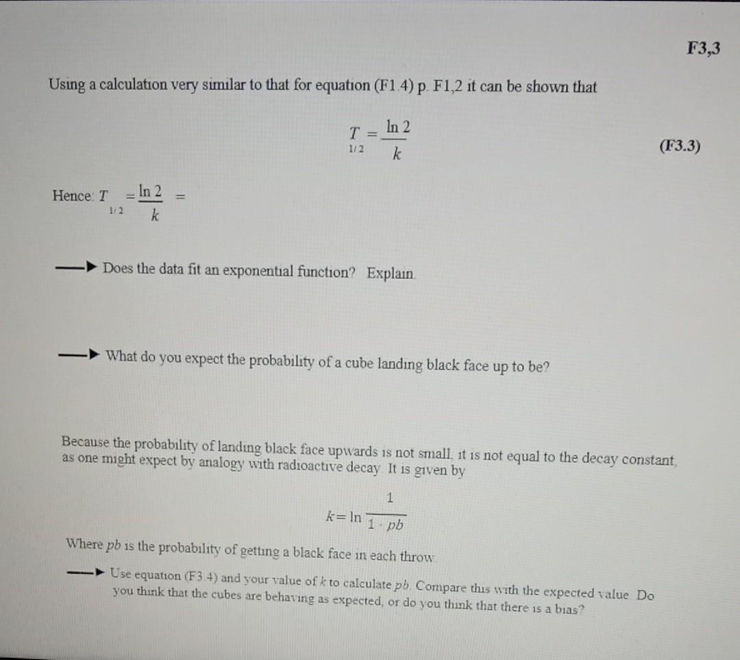 EXPERIMENT F3 EXPONENTIAL DECAY USING DICE Aim of | Chegg.com