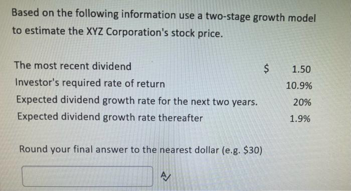Solved Based on the following information use a two-stage | Chegg.com