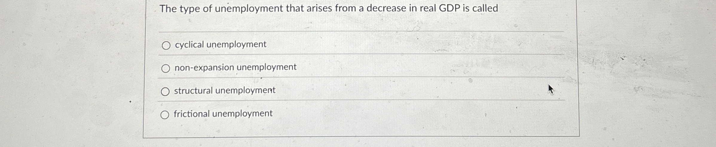 Solved The type of unemployment that arises from a decrease | Chegg.com