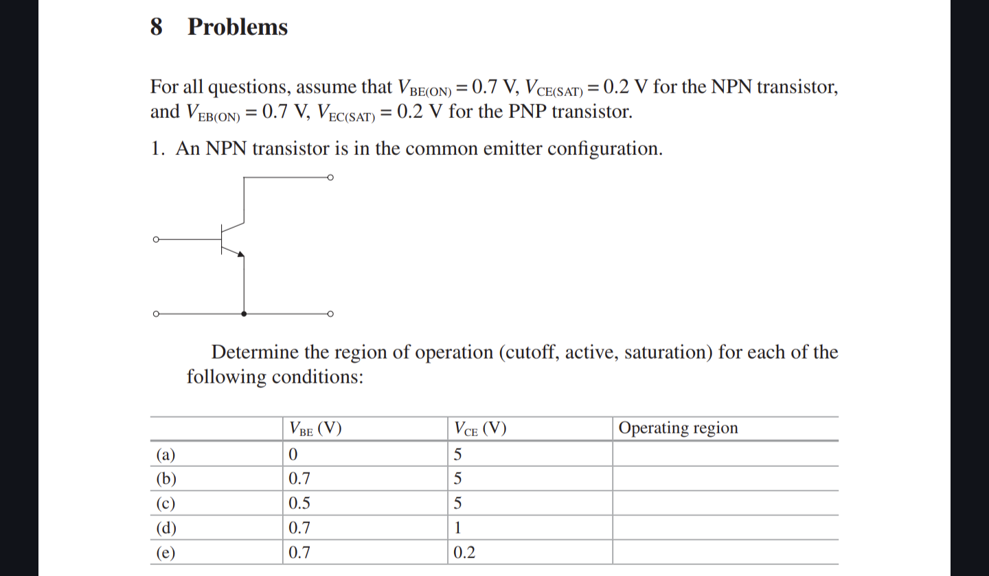 Solved For all questions, assume that VBE(ON)=0.7 | Chegg.com