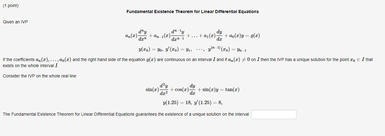 Solved (1 ﻿point)Fundamental Existence Theorem for Linear | Chegg.com