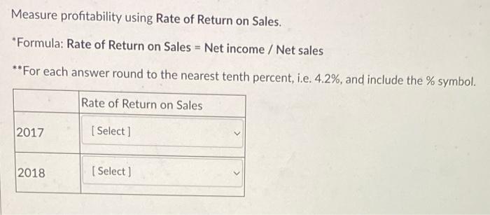 Solved Measure profitability using Rate of Return on Sales. | Chegg.com
