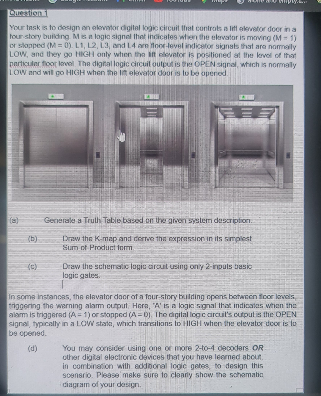 Question 1Your task is to design an elevator digital | Chegg.com