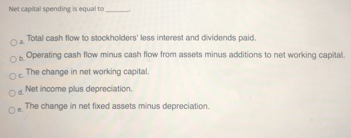 Solved Net capital spending is equal to Ob. a. Total cash | Chegg.com