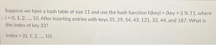 Solved Suppose we have a hash table of size 11 and use the | Chegg.com