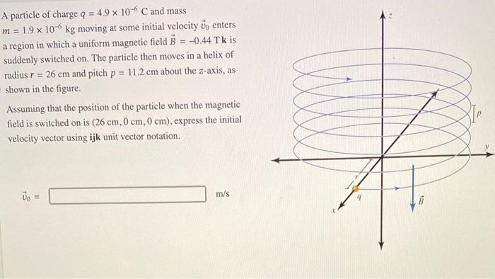 Solved A particle of charge q=4.9×10−6C and mass m=1.9×10−6 | Chegg.com
