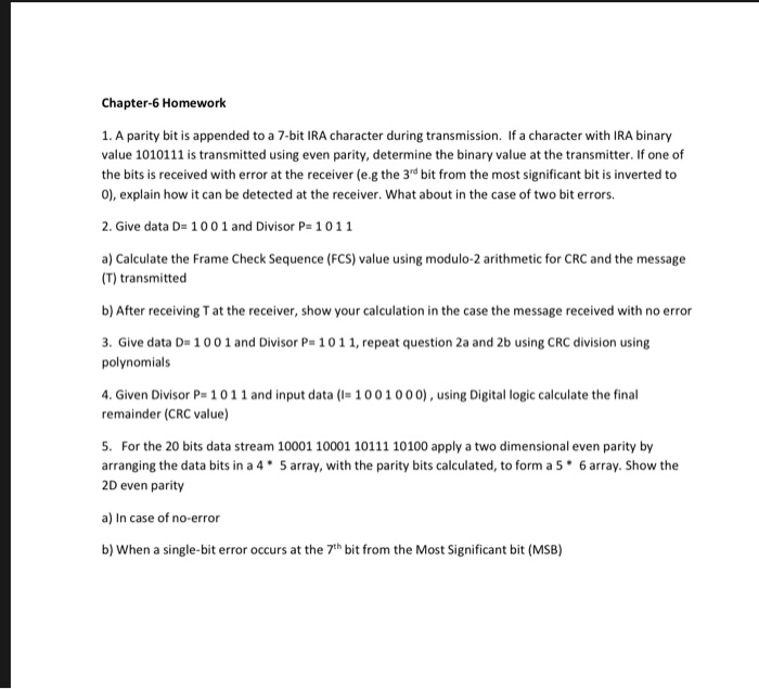 Chapter-6 Homework 1. A parity bit is appended to a | Chegg.com