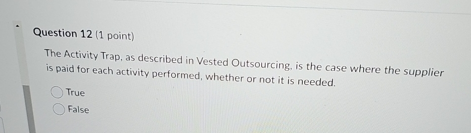 Solved Question 12 (1 ﻿point)The Activity Trap, as described | Chegg.com