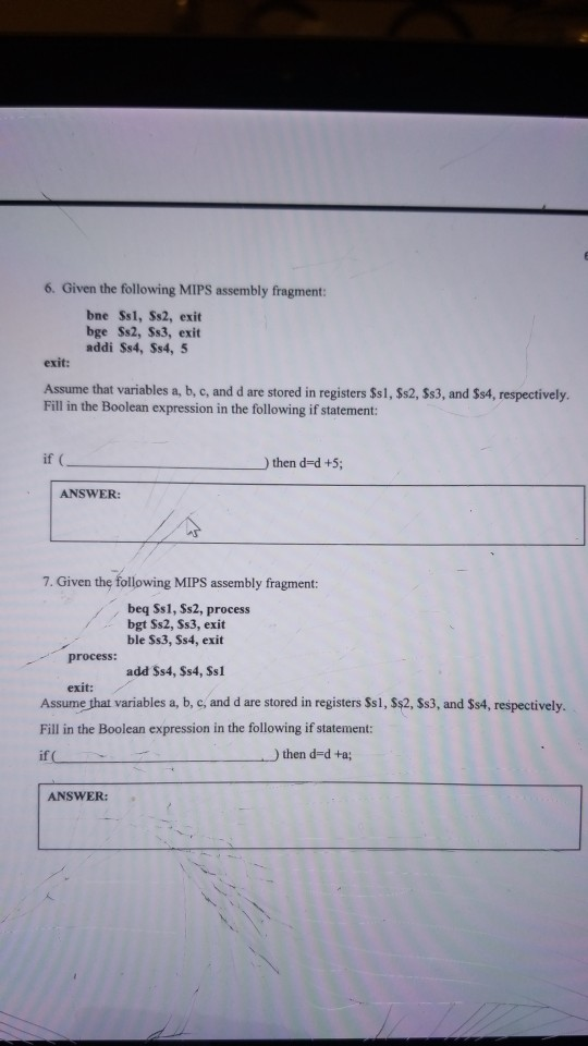 Solved 6. Given the following MIPS assembly fragment: bne | Chegg.com