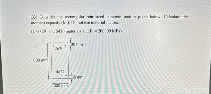 Solved Q3) Consider the rectangular reinforced concrete | Chegg.com