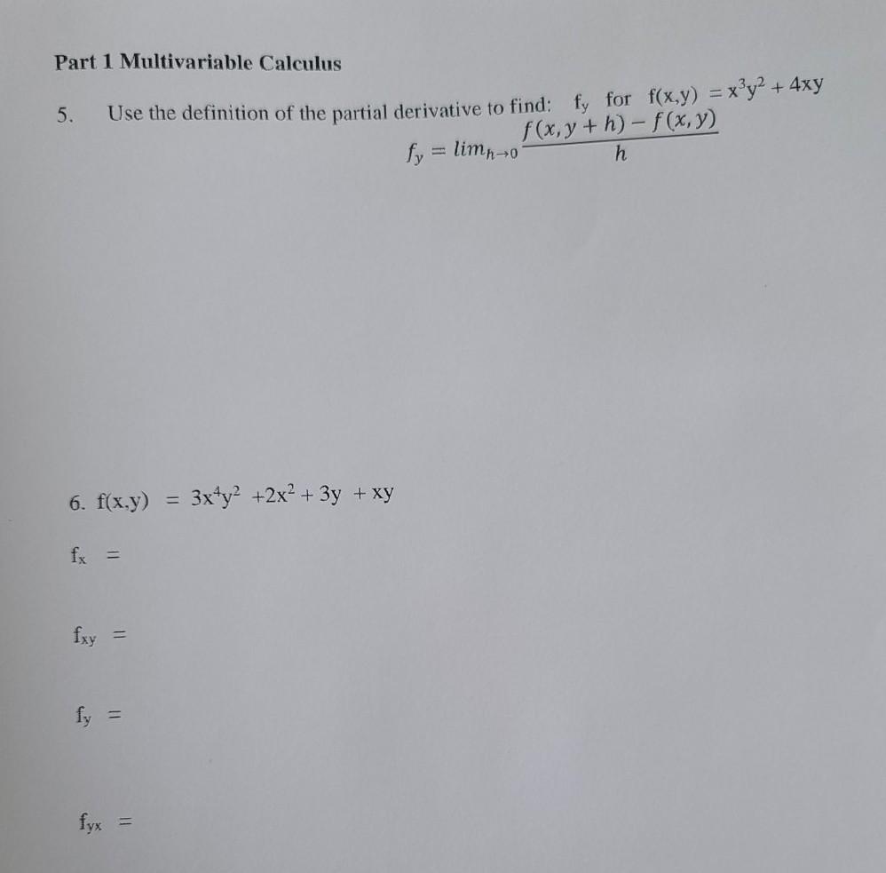 Solved Part 1 Multivariable Calculus 5. Use the definition | Chegg.com