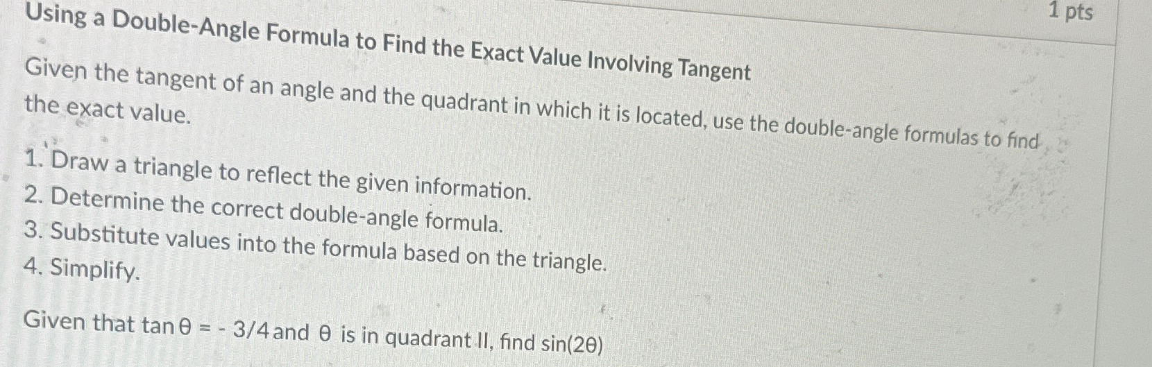 Solved Using a Double-Angle Formula to Find the Exact Value | Chegg.com