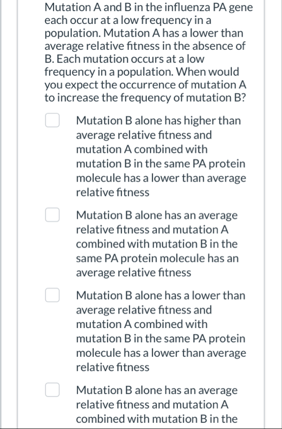 Solved Mutation A and B ﻿in the influenza PA gene each occur | Chegg.com