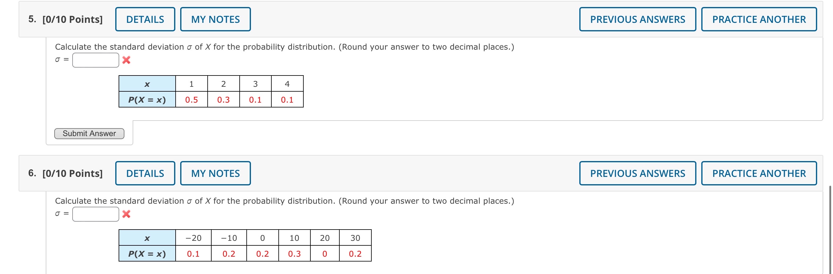 Solved [0/10 ﻿Points] q,Calculate the standard deviation σ | Chegg.com
