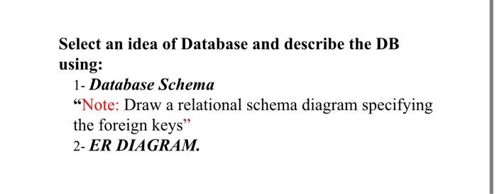 Solved Select an idea of Database and describe the DB using: | Chegg.com