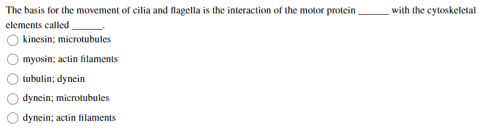 Solved The basis for the movement of cilia and flagella is | Chegg.com